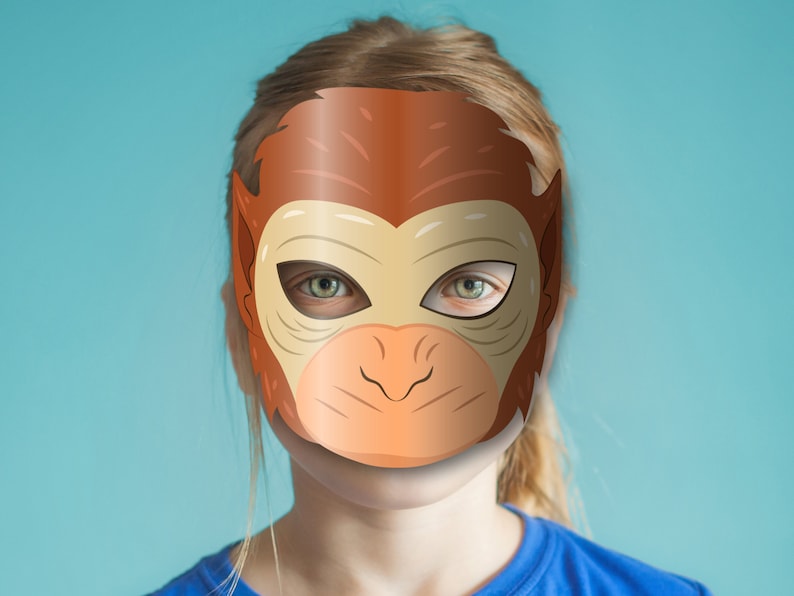 Monkey Mask Printable, Paper DIY for Kids and Adults. PDF Template ...
