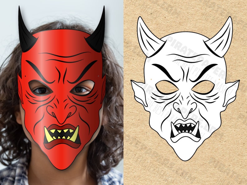 Demon Masks Printable Color Coloring Paper DIY for Kids and - Etsy
