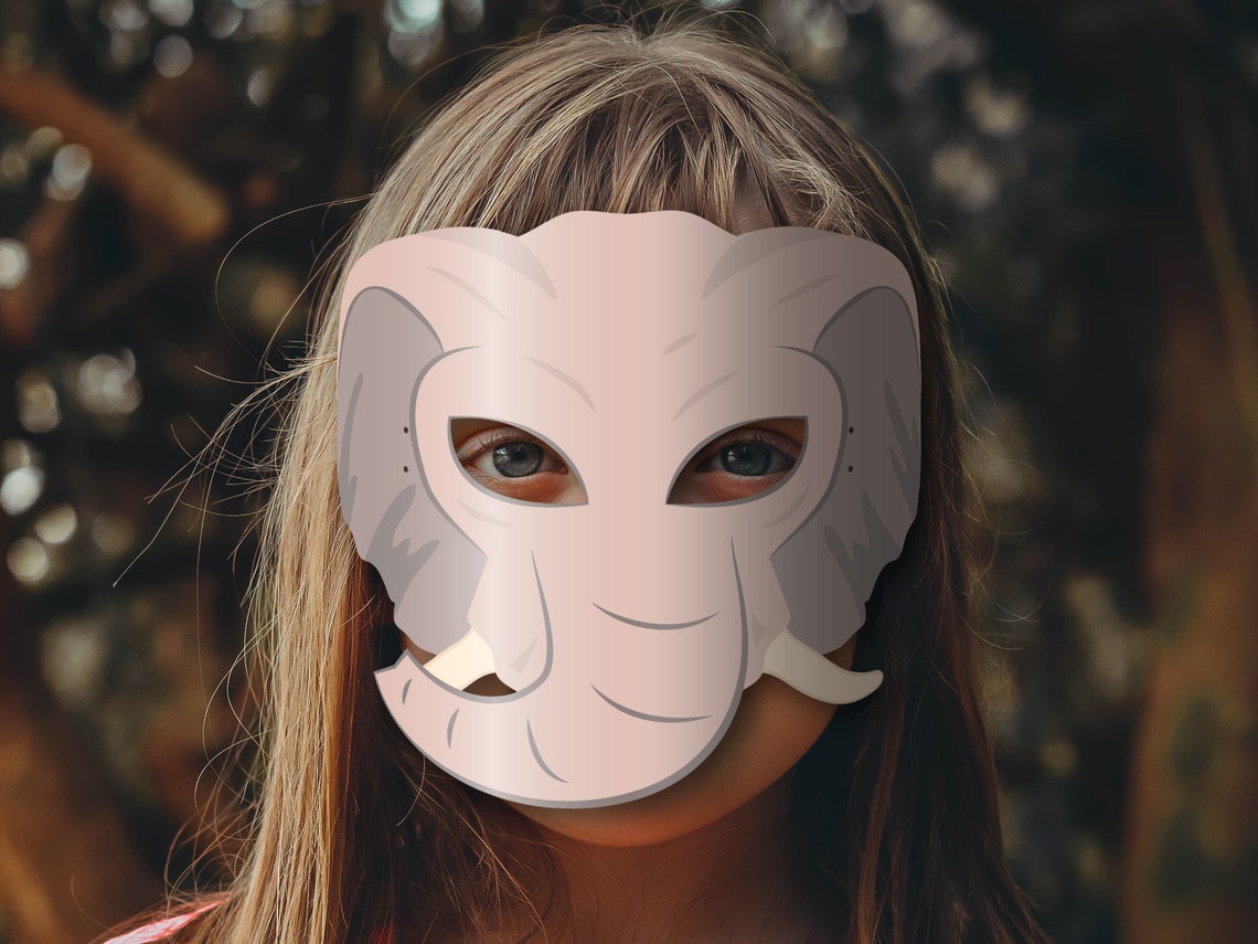 Elephant Mask Printable, Paper DIY for Kids and Adults. PDF Template ...