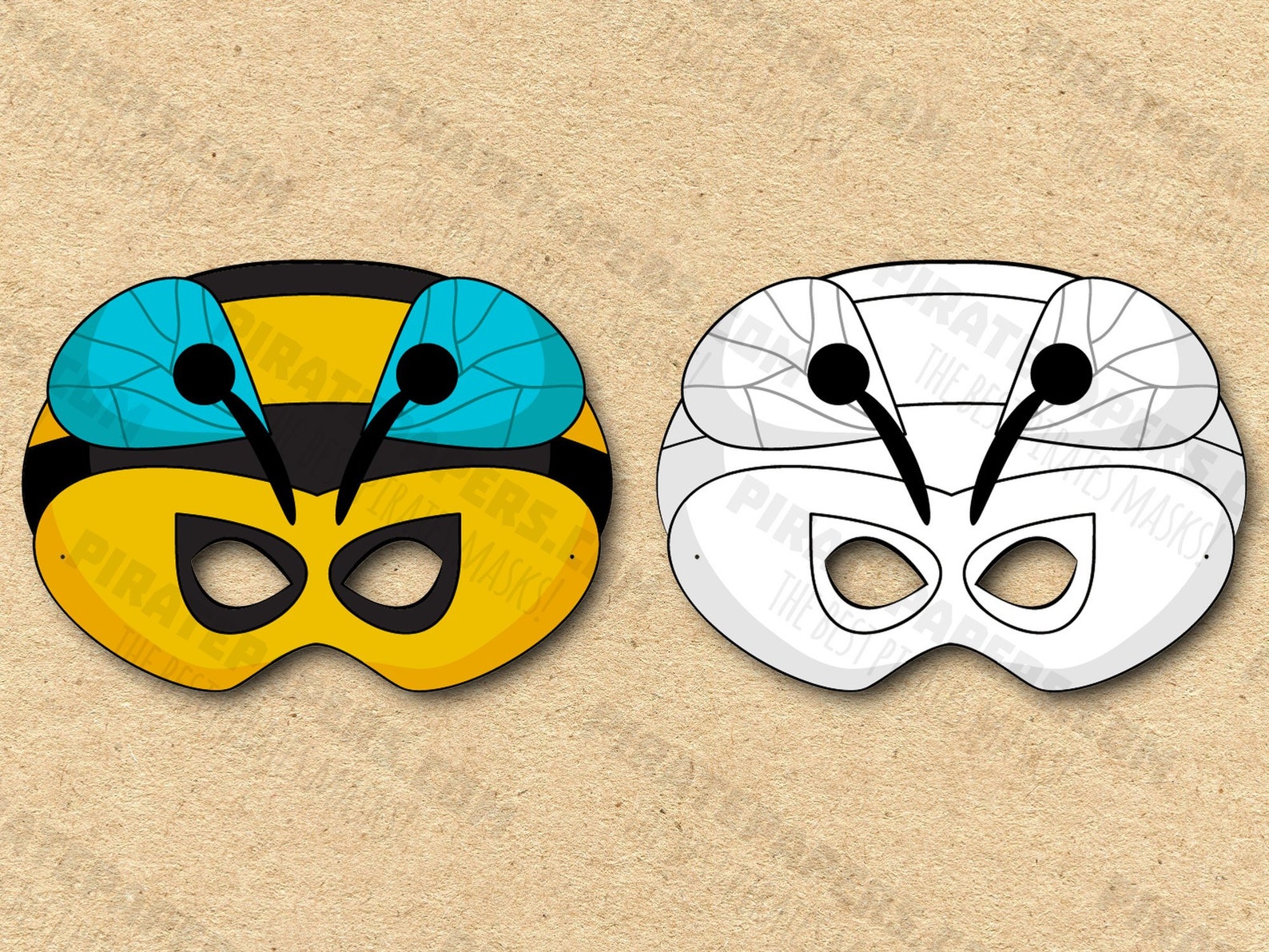 Bee Masks Printable Color + Coloring, Paper DIY for Kids and Adults ...