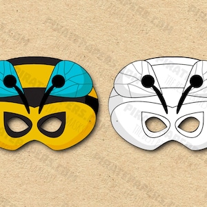 Bee Masks Printable Color + Coloring, Paper DIY for Kids and Adults ...