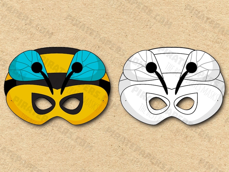 Bee Masks Printable Color + Coloring, Paper DIY for Kids and Adults ...