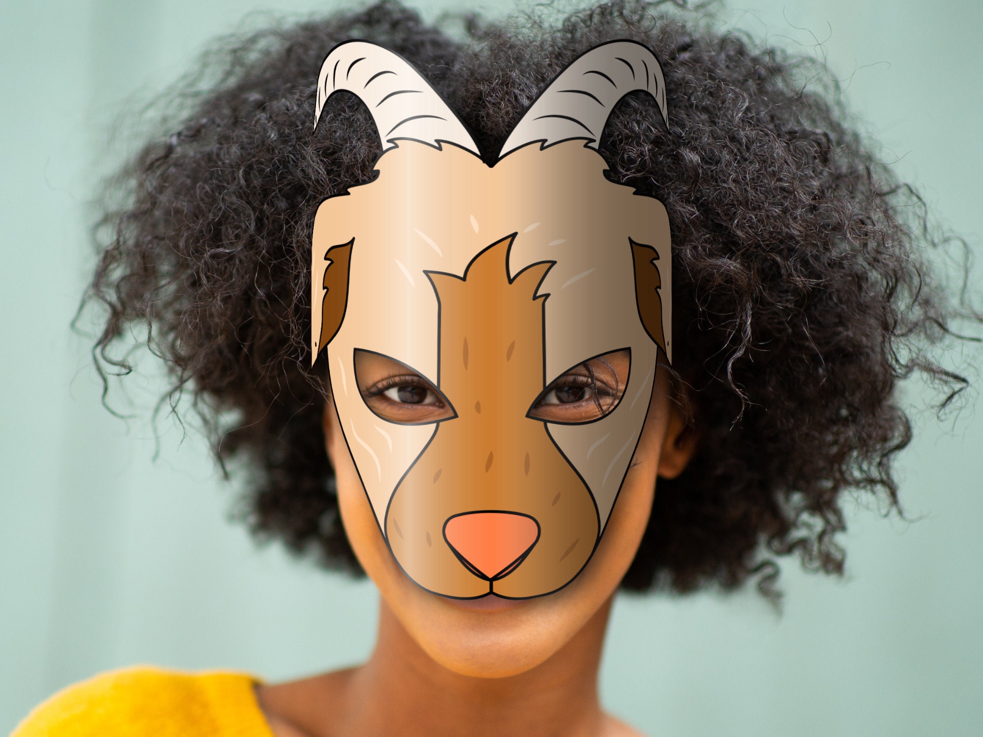 Goat Mask Printable, Paper DIY for Kids and Adults. PDF Template ...