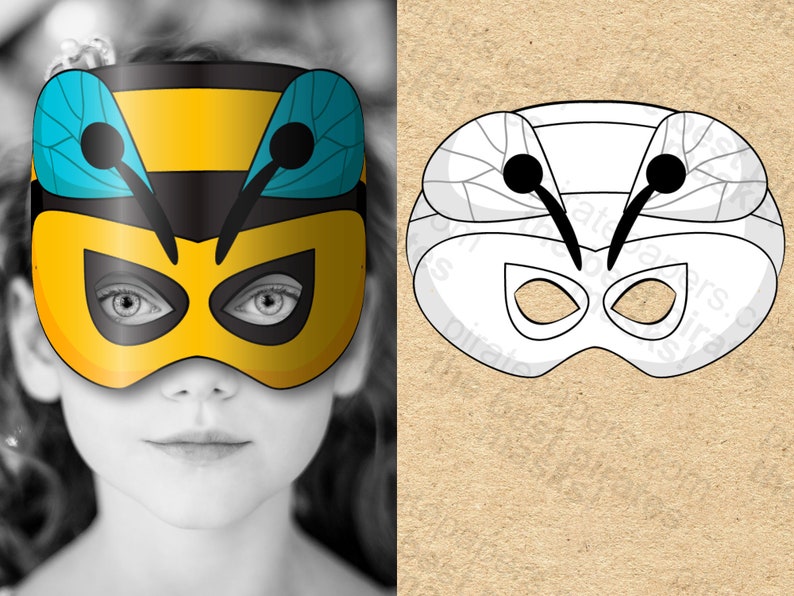 Bee Masks Printable Color Coloring Paper DIY for Kids and - Etsy