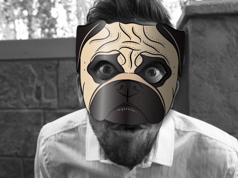 Pug Mask Printable Paper DIY for Kids and Adults. PDF - Etsy