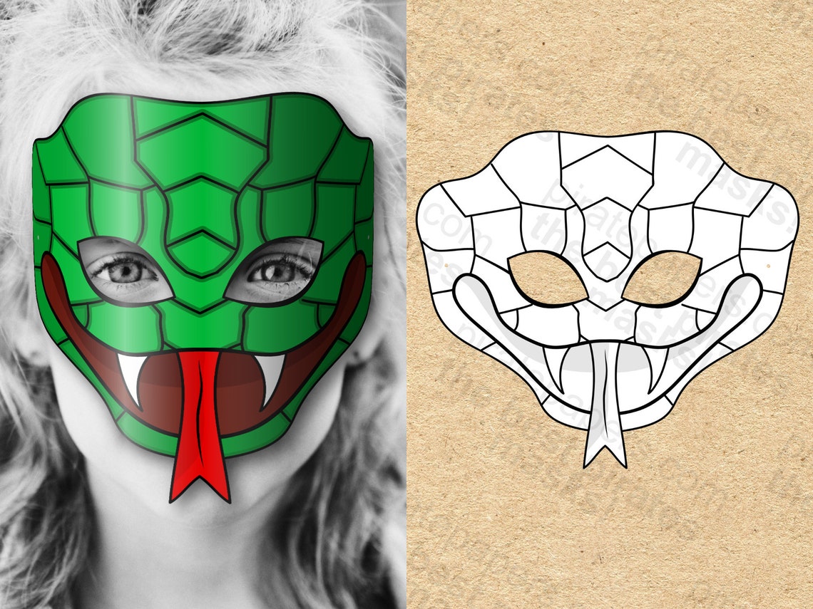 Snake Masks Printable Color Coloring Paper DIY for Kids and - Etsy