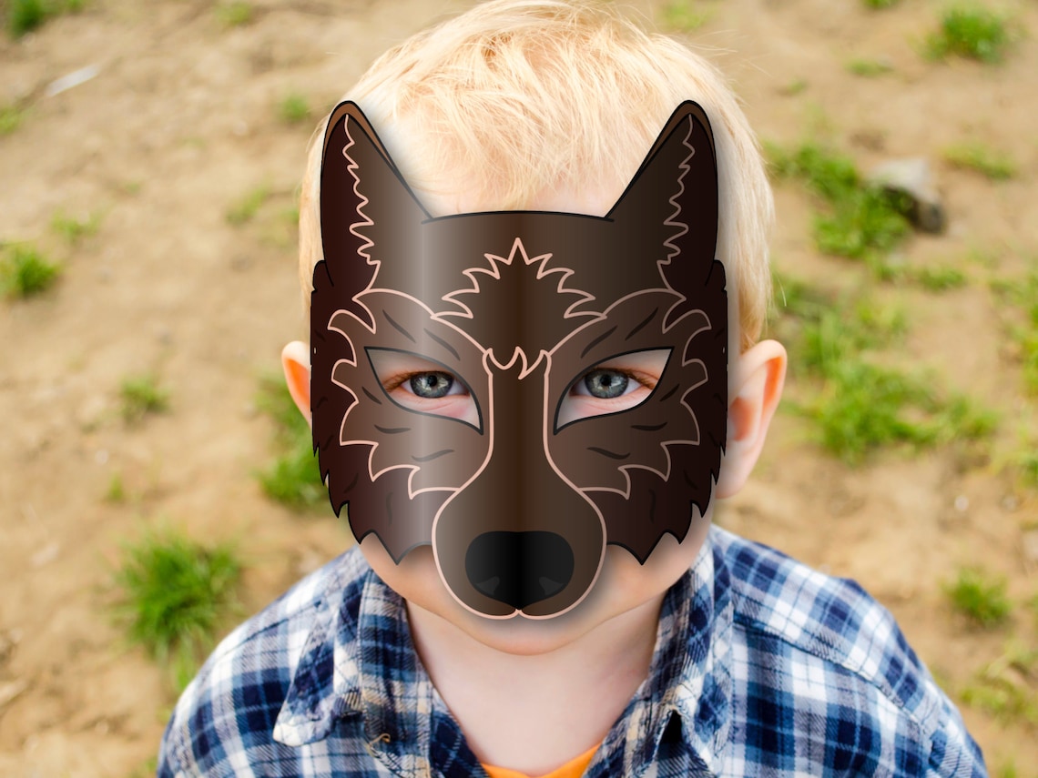 Brown Wolf Mask Printable, Paper DIY for Kids and Adults. PDF Template ...