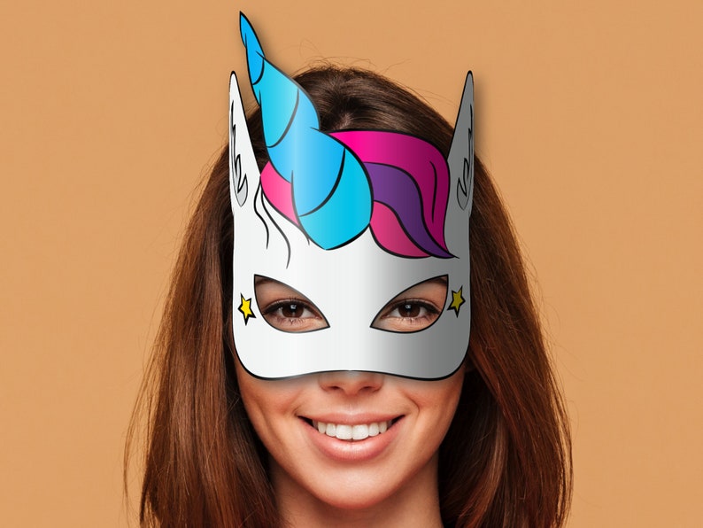 Unicorn Mask Printable, Paper DIY for Kids and Adults. PDF Template ...