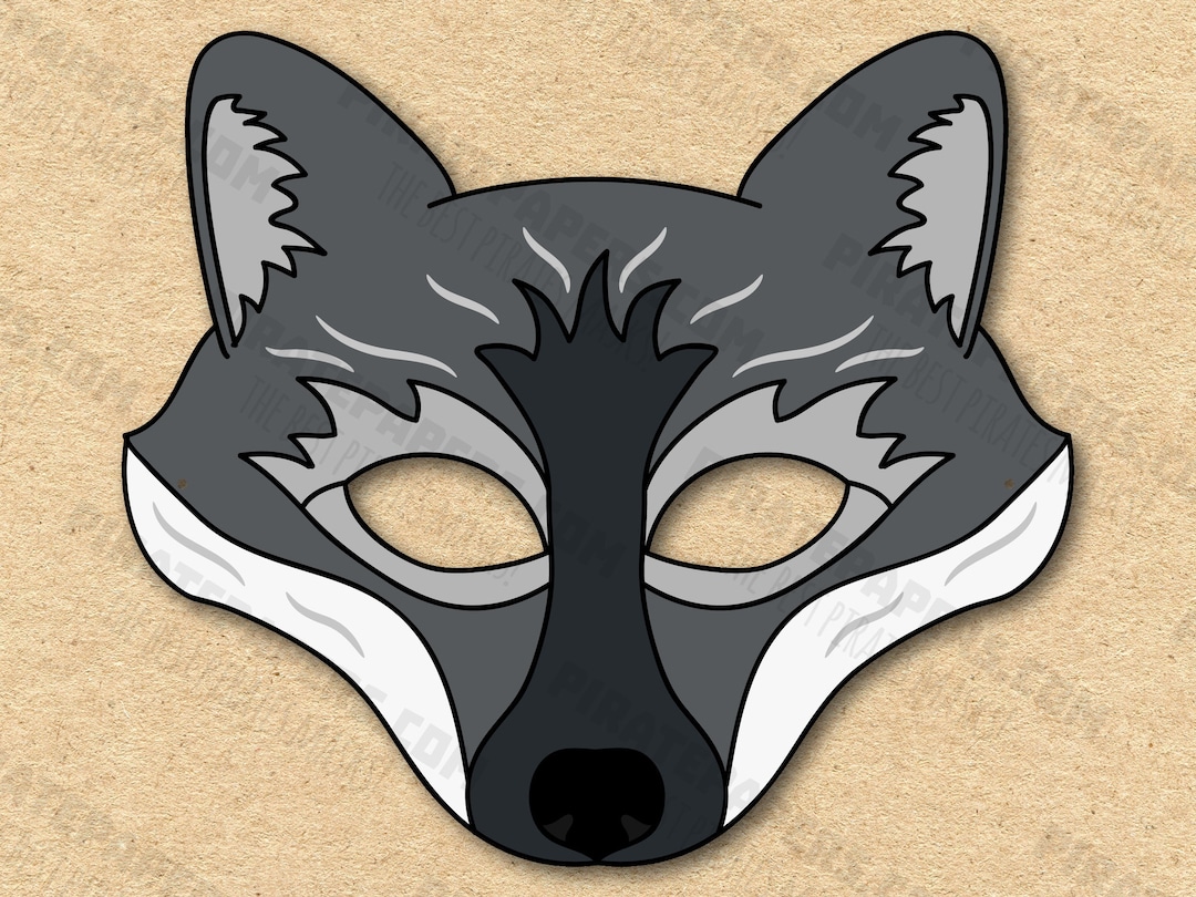 Gray Fox Mask Printable, Paper DIY for Kids and Adults. PDF Template ...