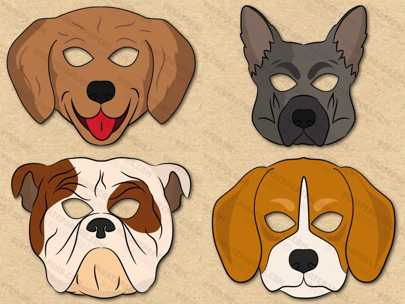 Dog Breeds Masks Printable, Retriever Dog, German Shepherd Dog, Bulldog ...
