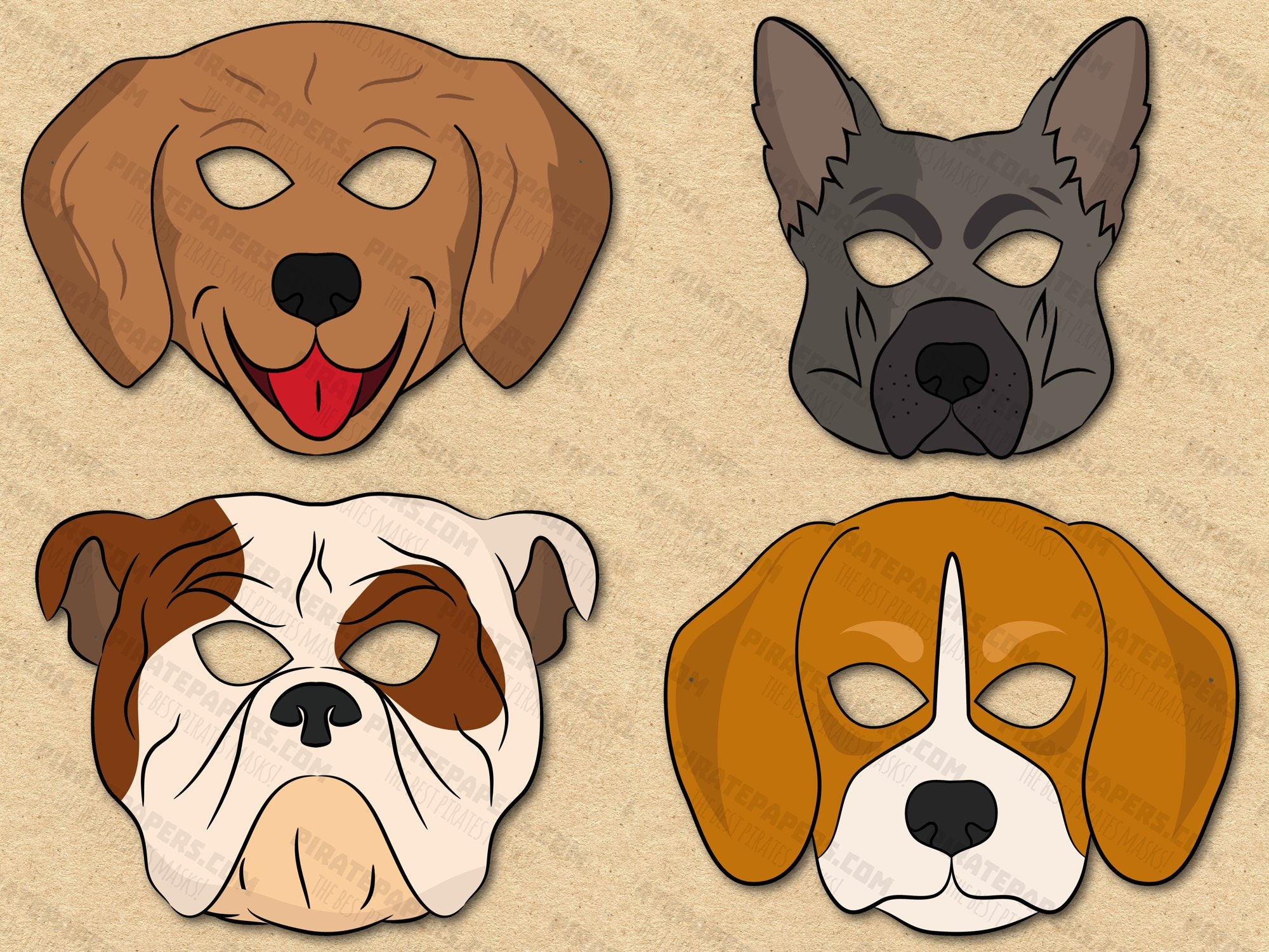 Dog Breeds Masks Printable, Retriever Dog, German Shepherd Dog, Bulldog ...