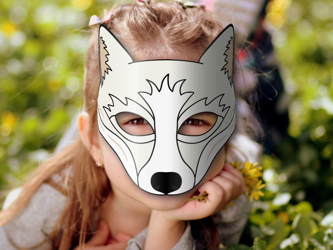 White Fox Mask Printable, Paper DIY for Kids and Adults. PDF Template ...