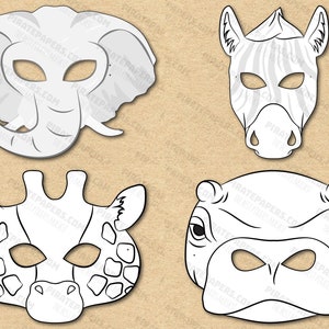 African Animals Masks Printable Coloring, Elephant, Giraffe, Hippo ...