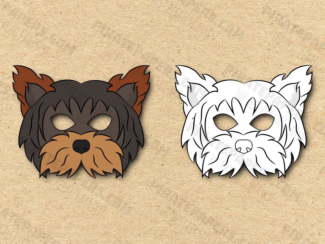 Dog Yorkshire Terrier Masks Printable Color + Coloring Breed, Paper DIY ...