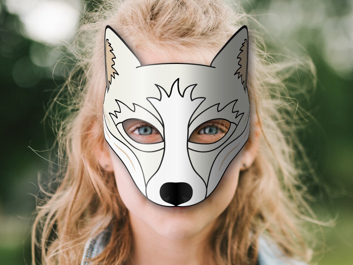 White Fox Mask Printable, Paper DIY for Kids and Adults. PDF Template ...