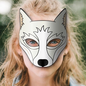 White Fox Mask Printable, Paper DIY for Kids and Adults. PDF Template ...