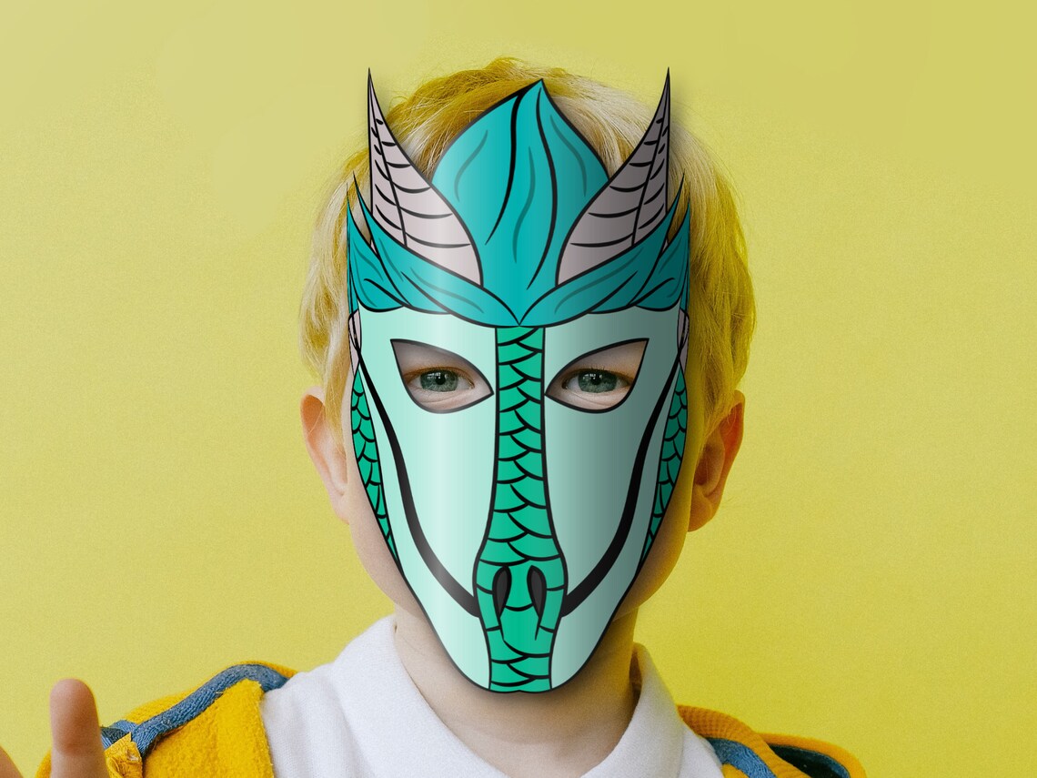 Kind Dragon Mask Printable, Paper DIY for Kids and Adults. PDF Template ...