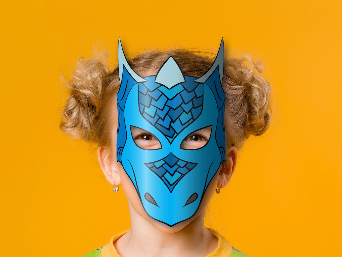 Blue Dragon Masks Printable Color Coloring, Paper DIY for Kids and ...