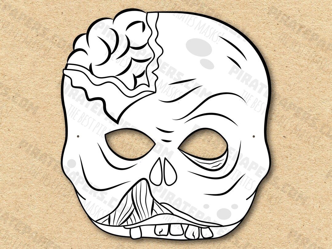 Zombie Mask Printable Coloring, Paper DIY for Kids and Adults. PDF ...