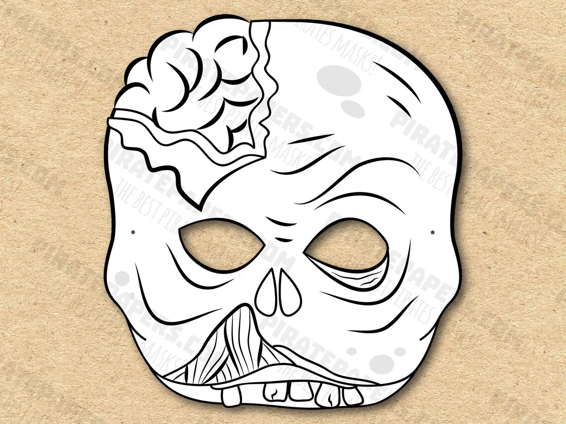 Zombie Mask Printable Coloring, Paper DIY for Kids and Adults. PDF ...