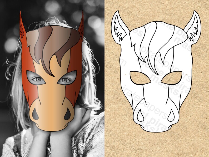 Horse Masks Printable Color Coloring Paper DIY for Kids and - Etsy