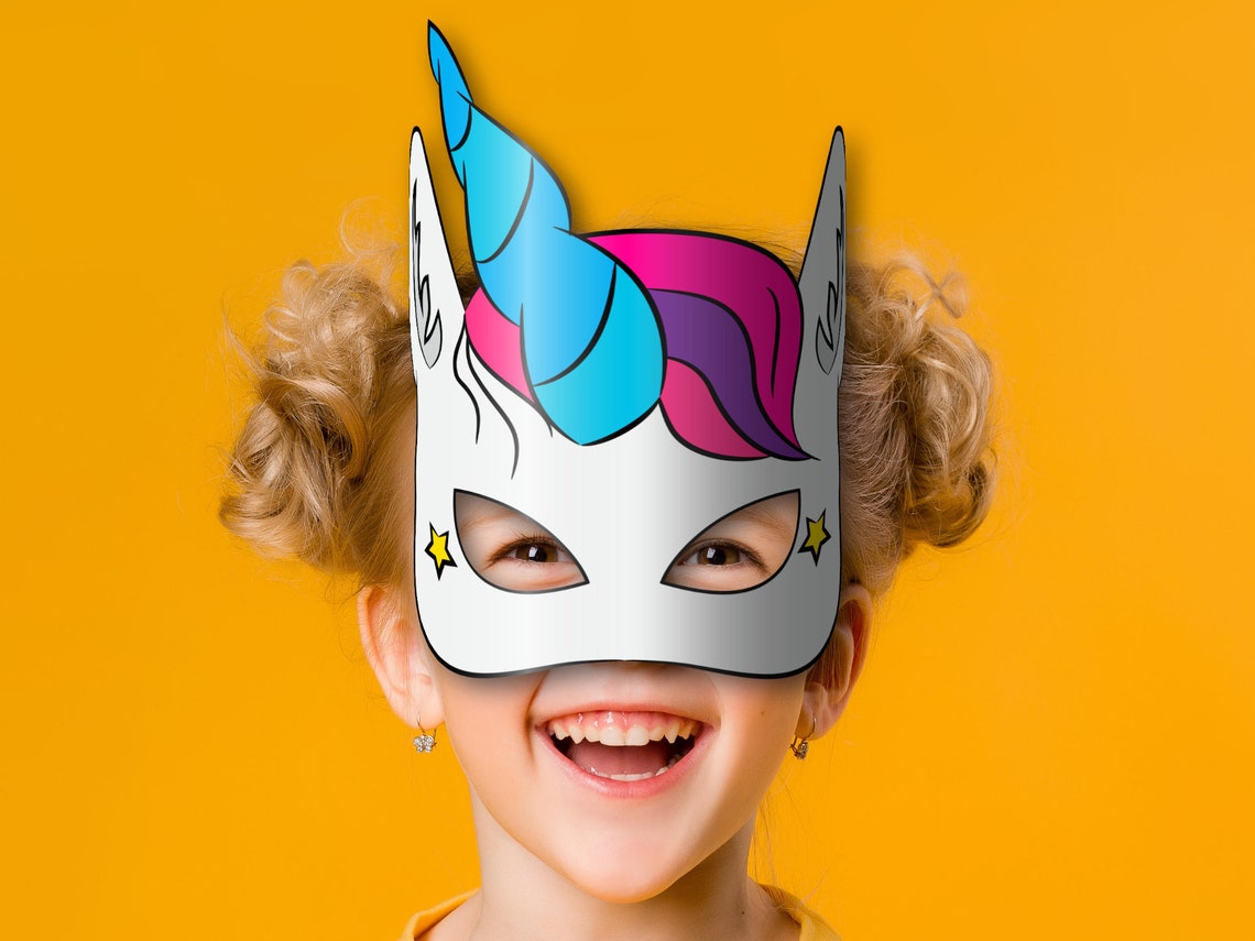 Unicorn Mask Printable, Paper DIY for Kids and Adults. PDF Template ...