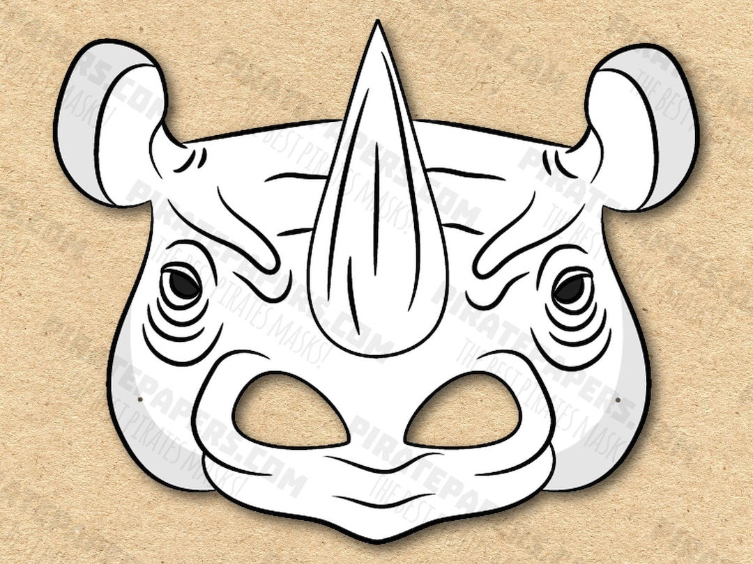 Rhino Mask Printable Coloring, Paper DIY for Kids and Adults. PDF ...