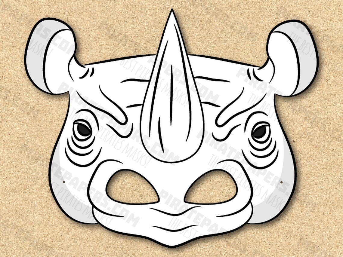 African Animal Masks Printable Coloring, Rhino, Buffalo, Crocodile ...