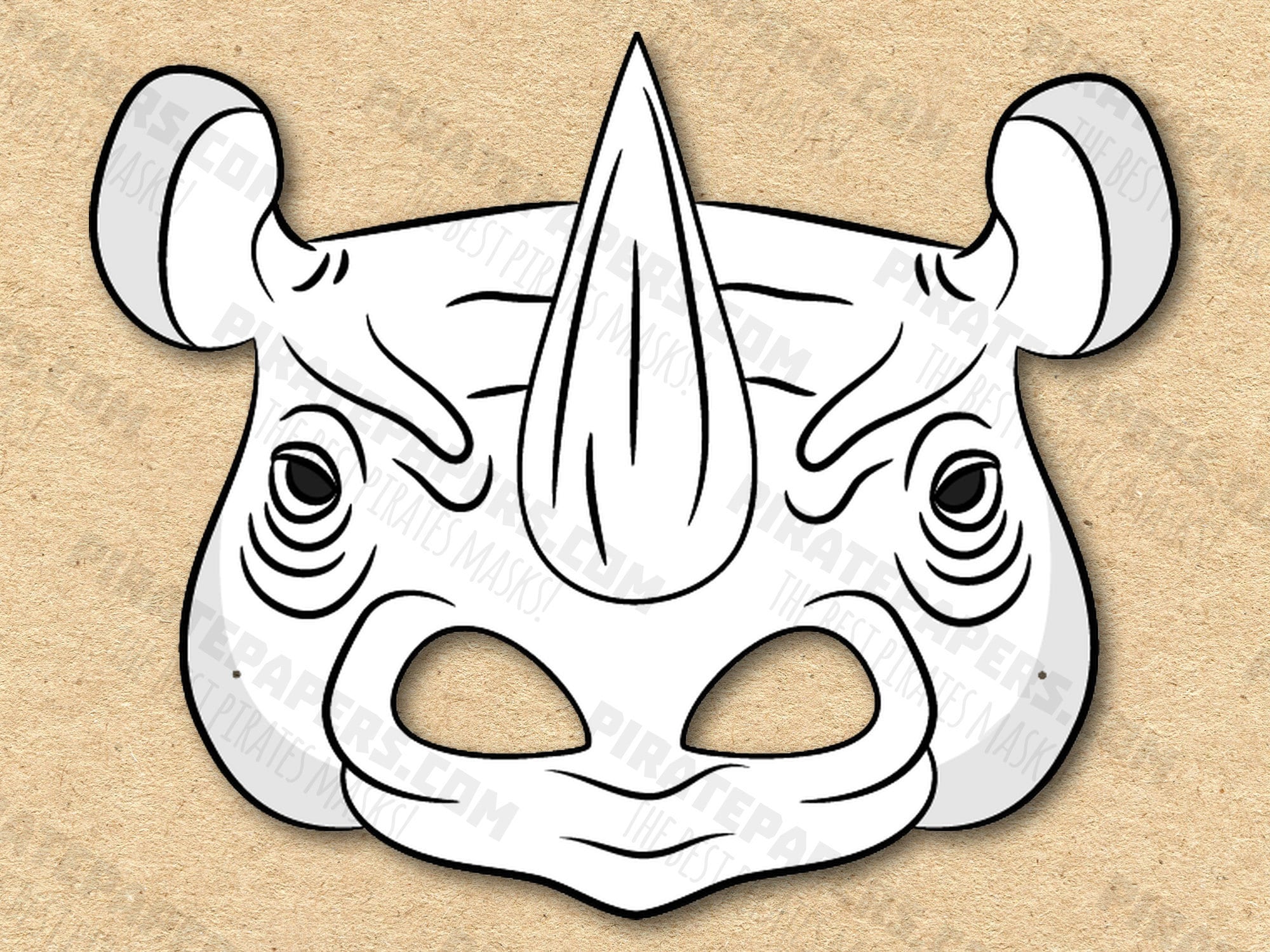 African Animals 2 Masks Printable Coloring, Rhino, Buffalo, Crocodile ...