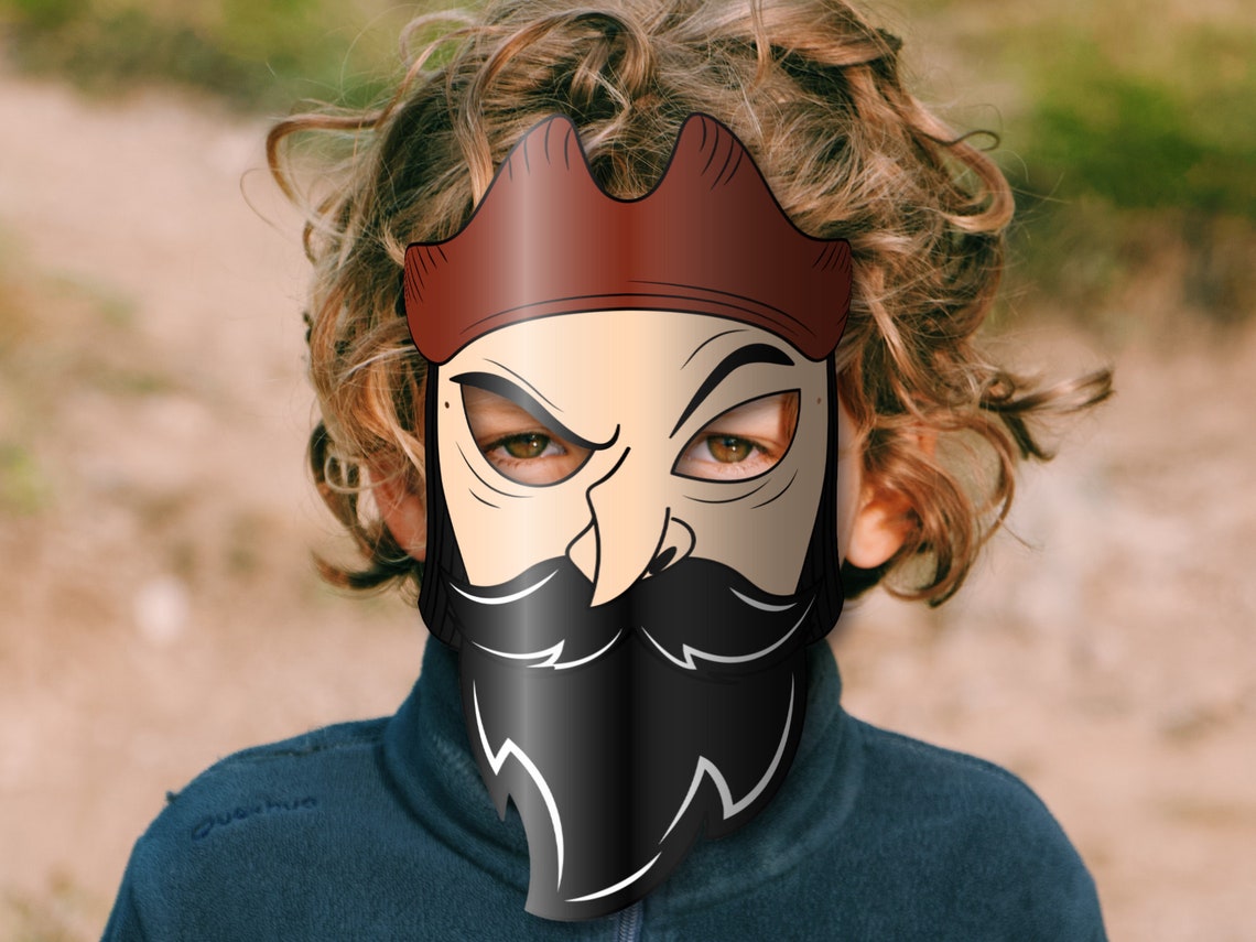 Pirate Blackbeard Mask Printable, Paper DIY for Kids and Adults. PDF ...