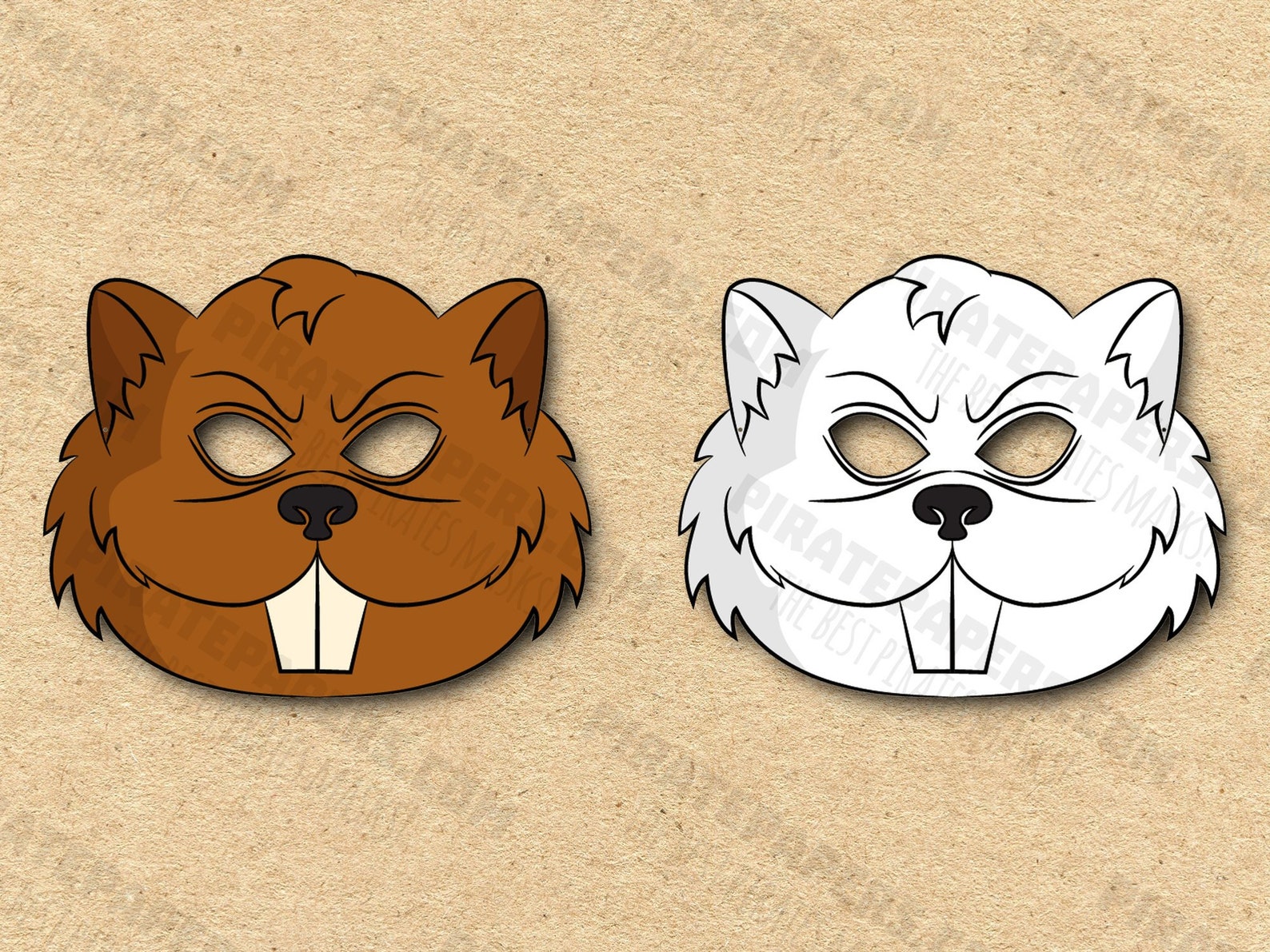 Beaver Masks Printable Color Coloring, Paper DIY for Kids and Adults ...