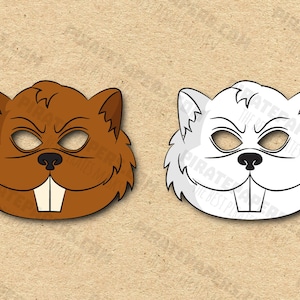 Beaver Masks Printable Color + Coloring, Paper DIY for Kids and Adults ...