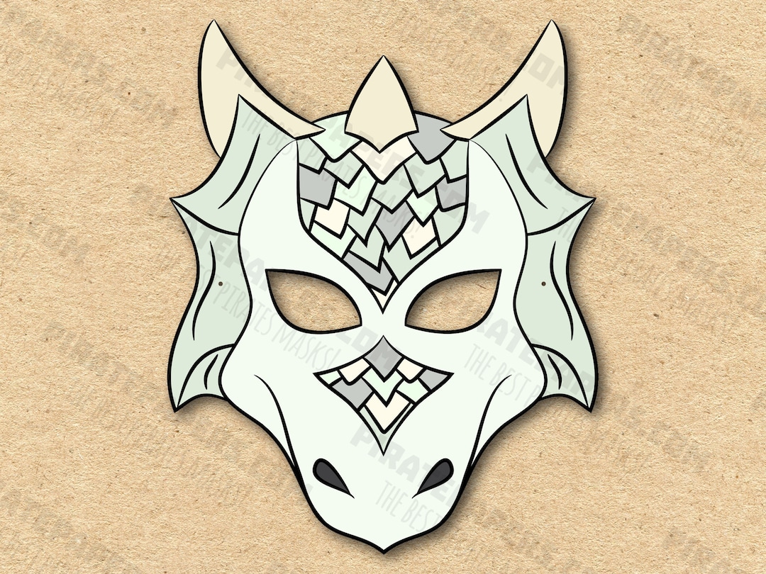 White Dragon Mask Printable, Paper DIY for Kids and Adults. PDF ...
