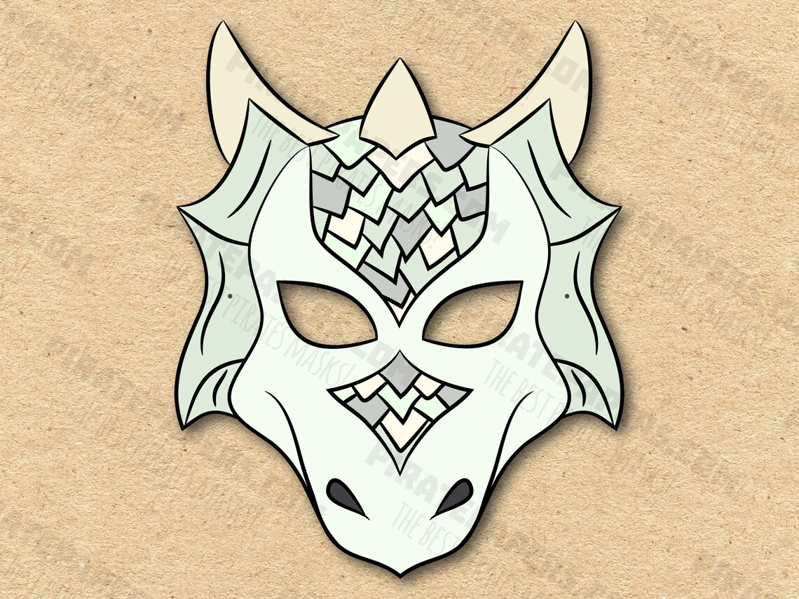 White Dragon Mask Printable, Paper DIY for Kids and Adults. PDF ...