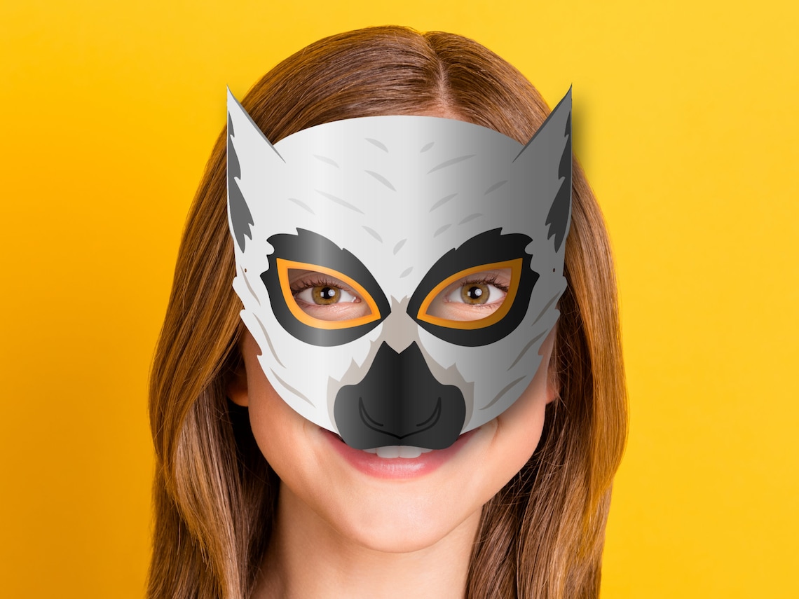 Lemur Mask Printable, Paper DIY for Kids and Adults. PDF Template ...