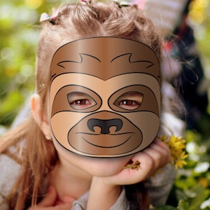 Sloth Mask Printable, Paper DIY for Kids and Adults. PDF Template ...