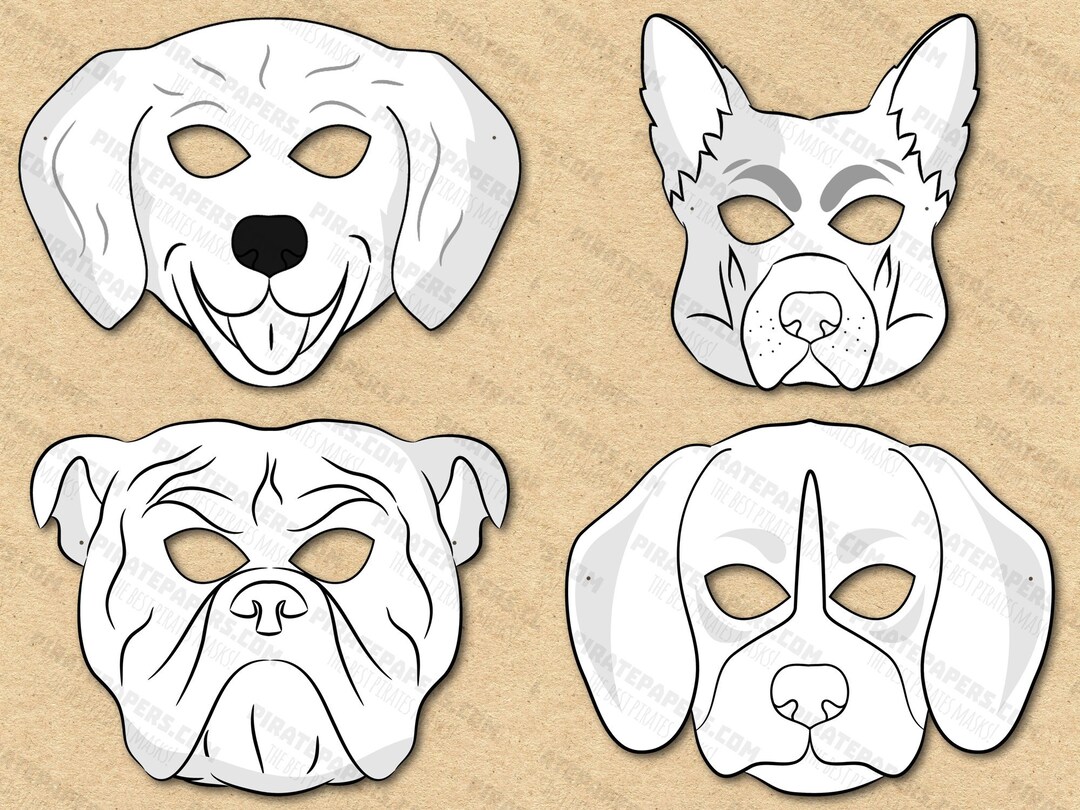 Dog Breeds Masks Printable Coloring, Retriever Dog, German Shepherd Dog ...