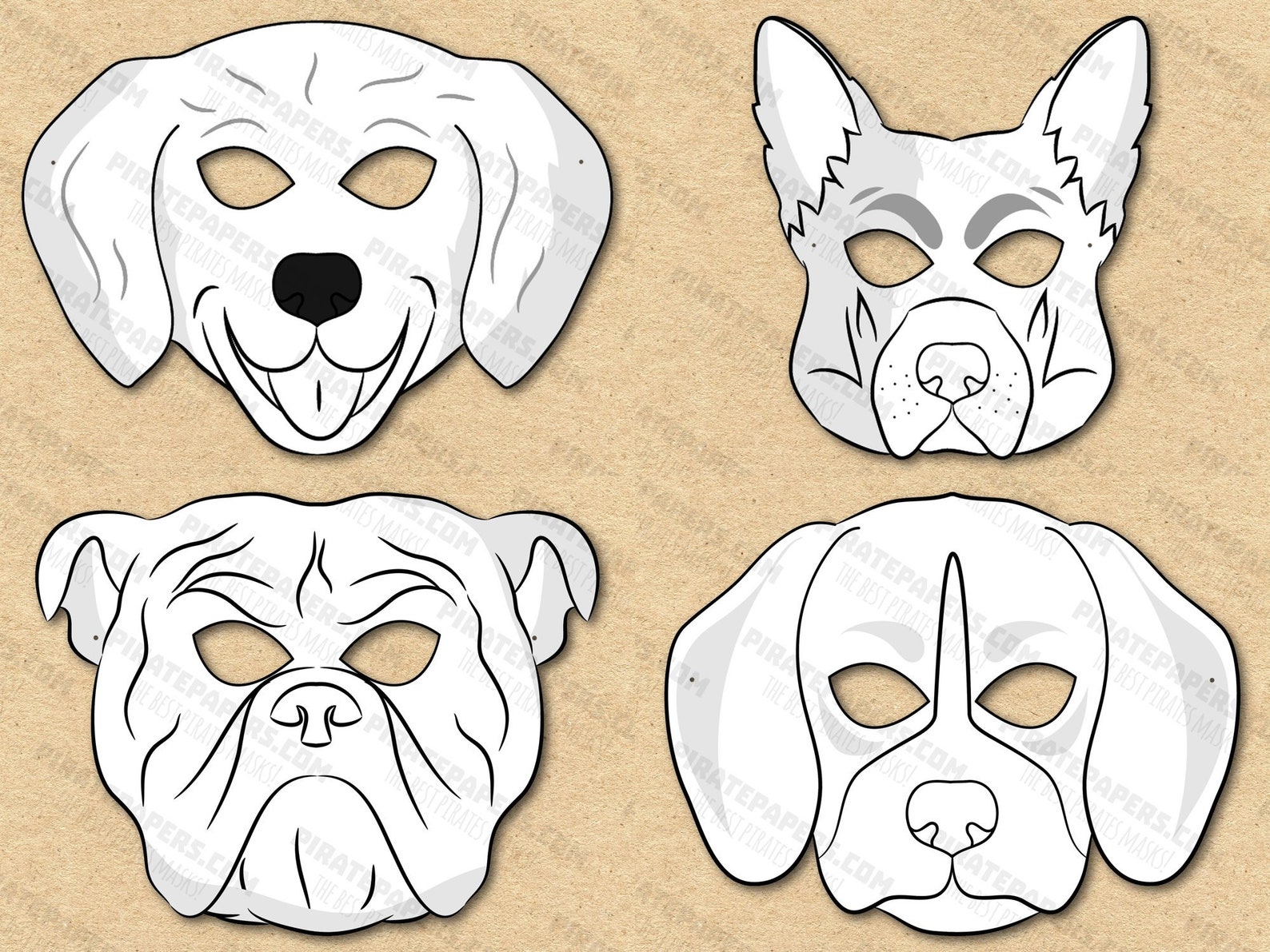 Dog Breeds Masks Printable Coloring, Retriever Dog, German Shepherd Dog ...