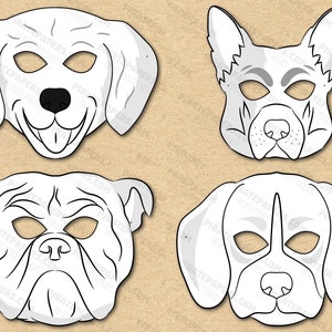 Dog Breeds Masks Printable Coloring, Retriever Dog, German Shepherd Dog ...