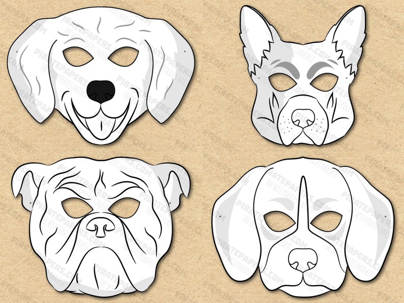 Dog Breeds Masks Printable Coloring, Retriever Dog, German Shepherd Dog ...