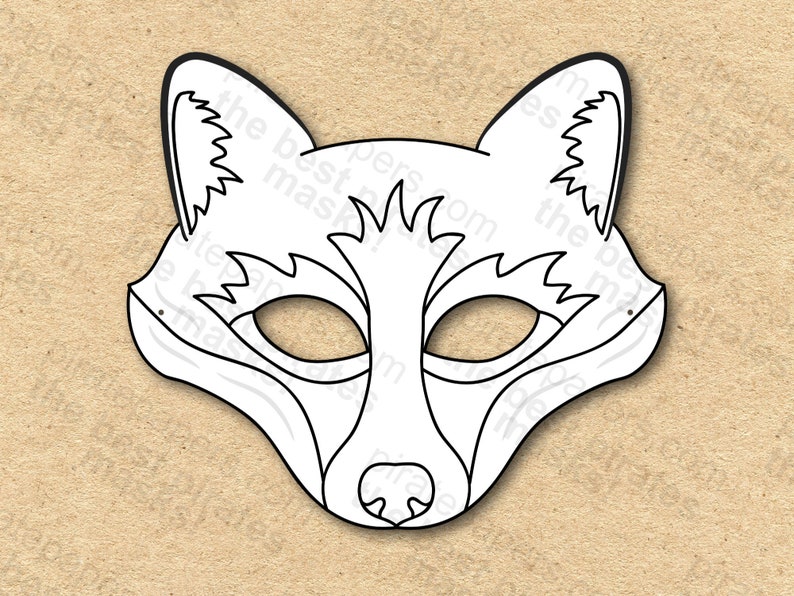 White Fox Masks Printable Color Coloring Paper DIY for Kids - Etsy