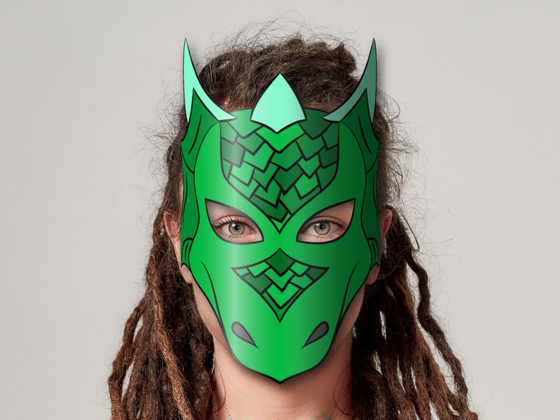 Green Dragon Mask Printable, Paper DIY for Kids and Adults. PDF ...