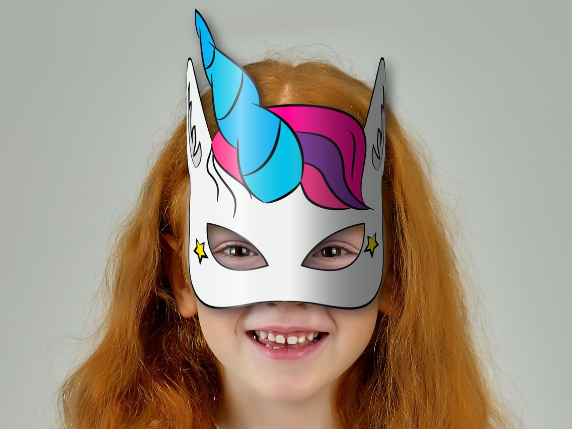 Unicorn Mask Printable, Paper DIY for Kids and Adults. PDF Template ...