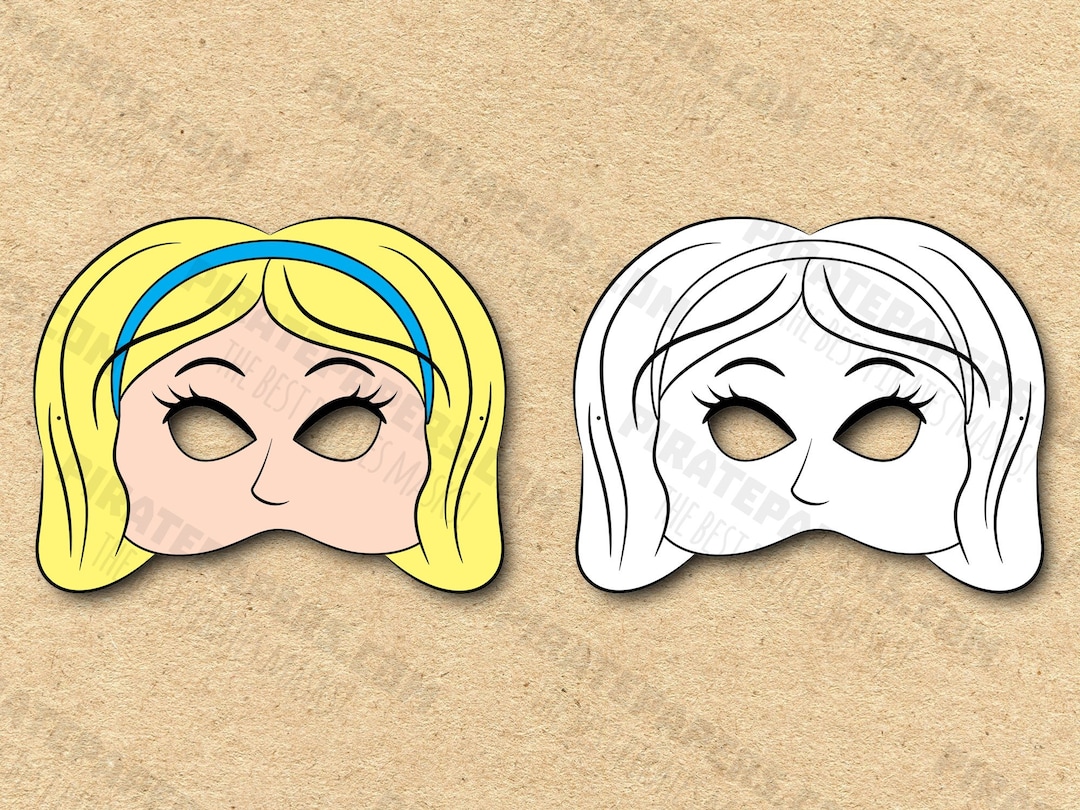 Alice Masks Printable Color + Coloring (alice in Wonderland), Paper DIY ...