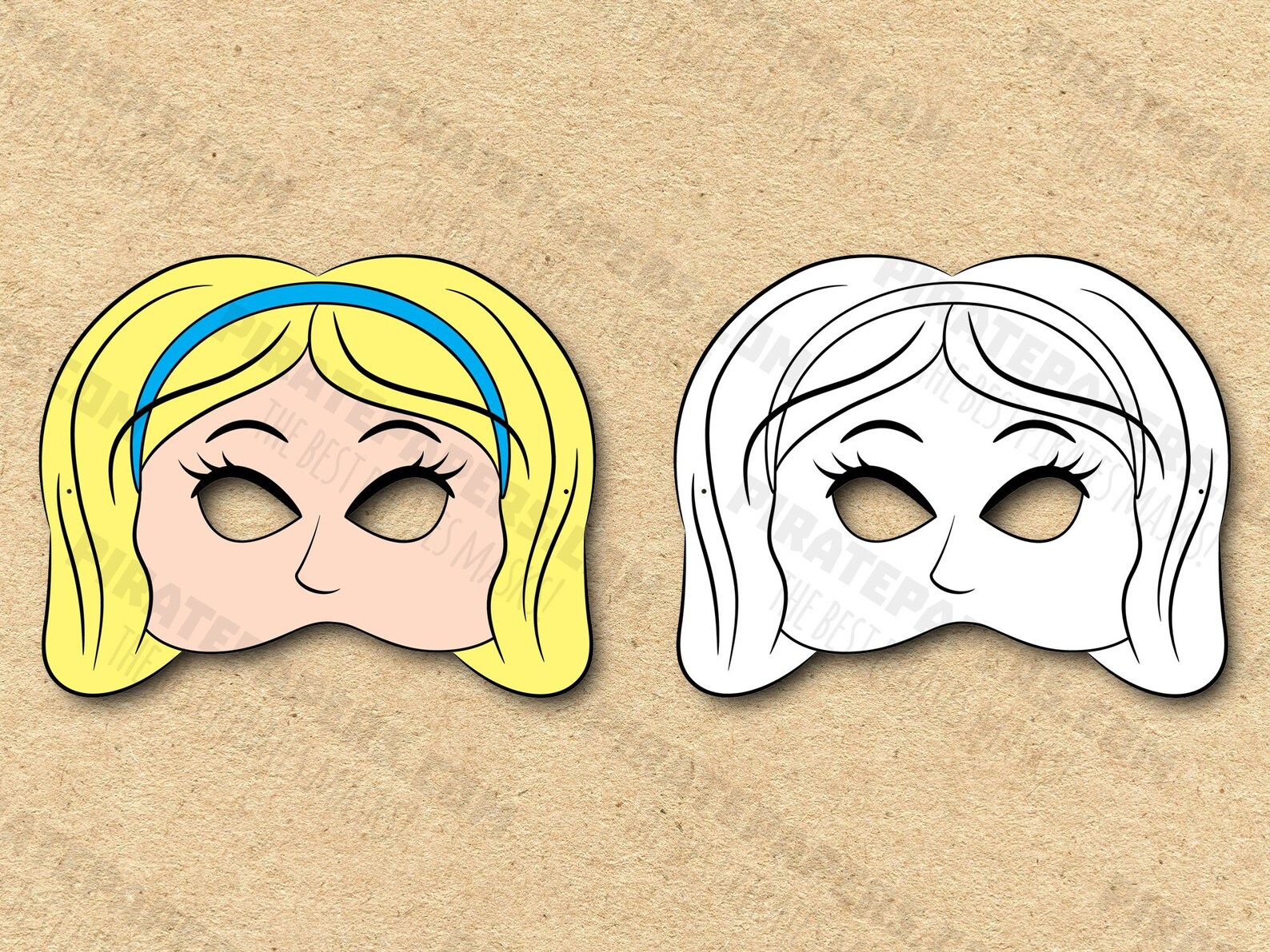 Alice Masks Printable Color + Coloring (alice in Wonderland), Paper DIY ...