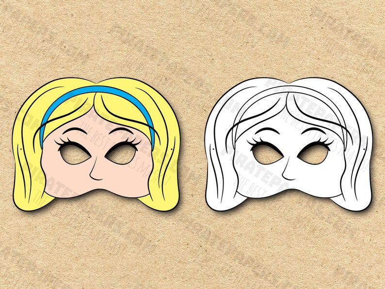 Alice Masks Printable Color + Coloring (alice in Wonderland), Paper DIY ...