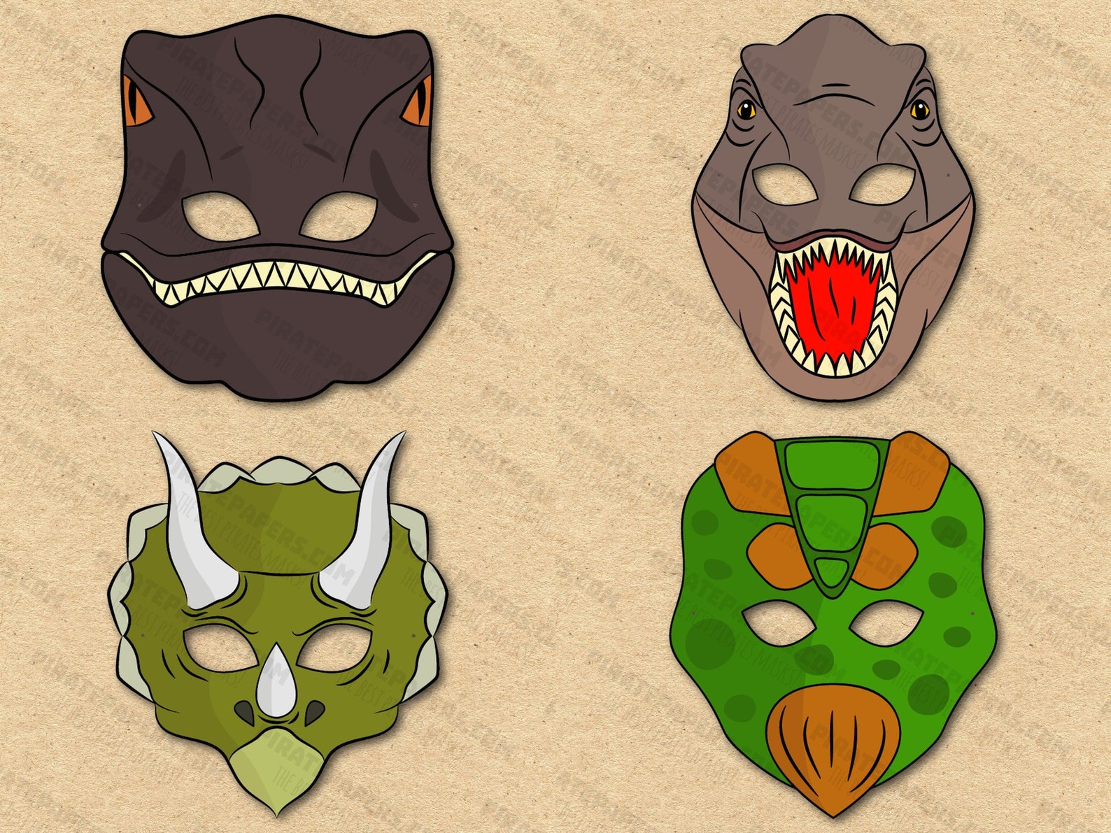 Dinosaurs Masks Printable, Velociraptor, T-rex, Triceratops ...