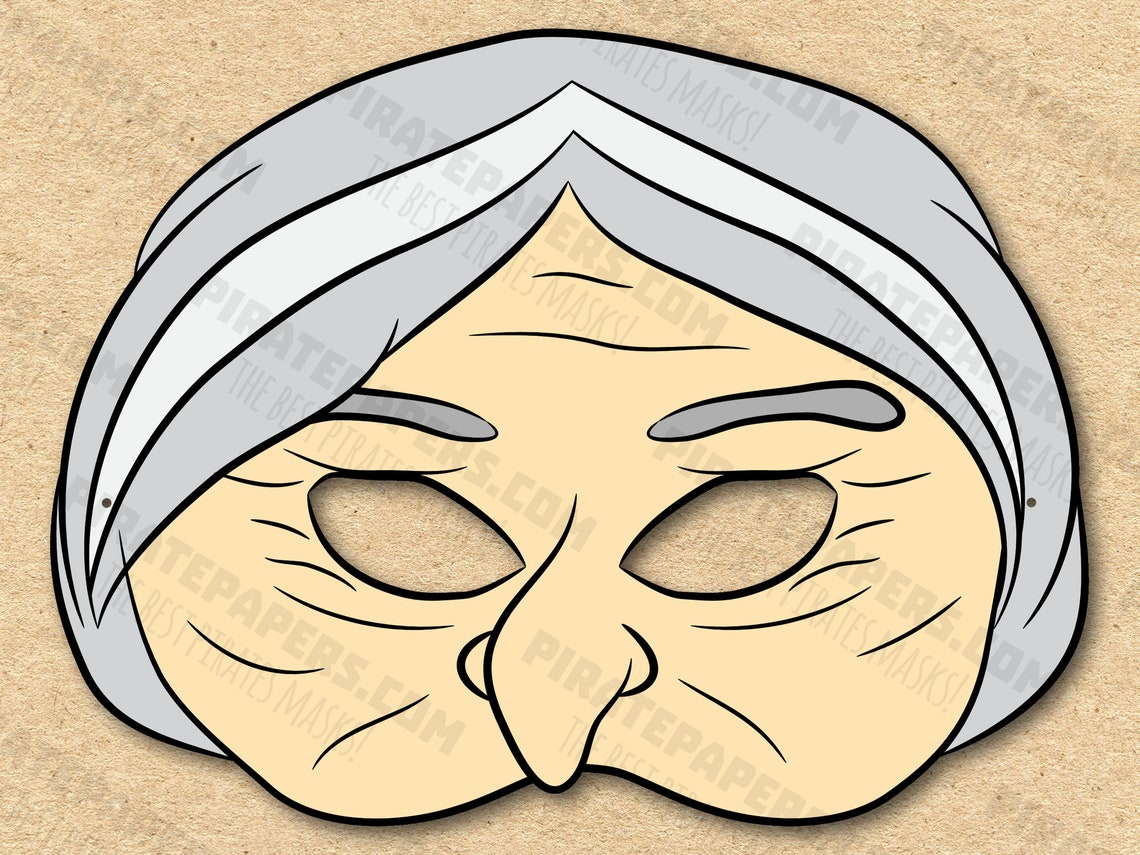 Old Woman Mask Printable, Paper DIY for Kids and Adults. PDF Template ...