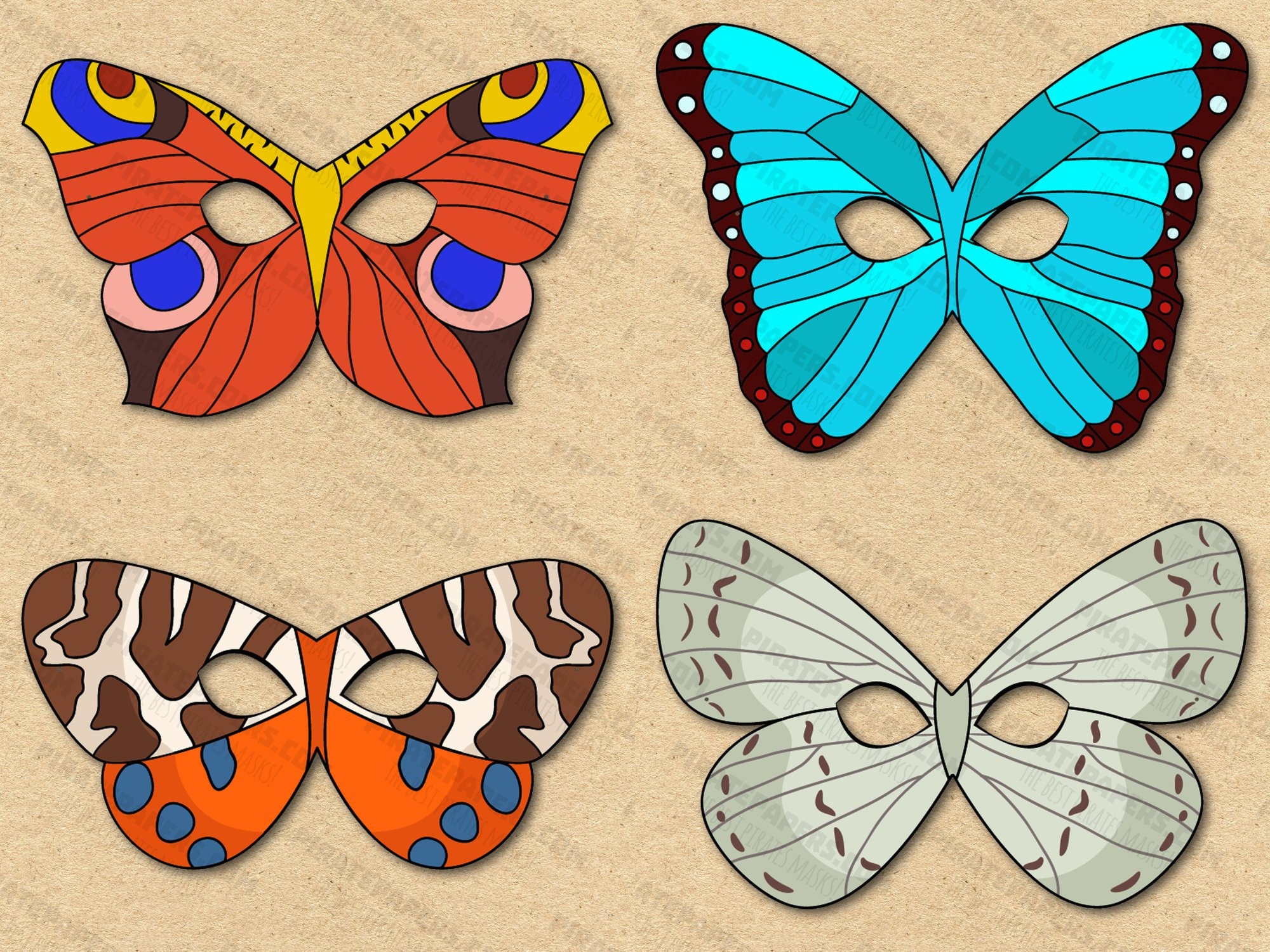 Butterflies Masks Printable, Butterfly Peacock, Butterfly Blue Morpho ...
