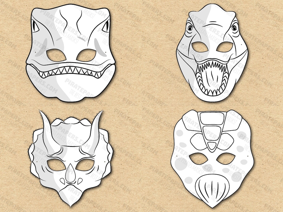 Dinosaurs Masks Printable Coloring, Velociraptor, T-rex, Triceratops ...